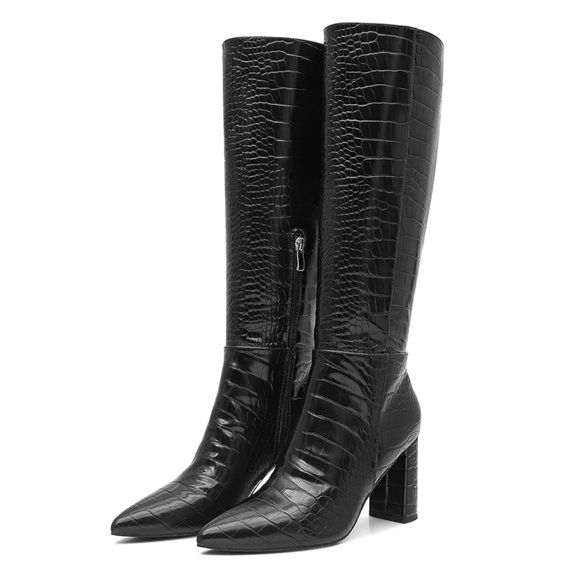 Amazon | Shoes | Aosphiraylian Amazon Faux Croc Leather Knee High Boots ...